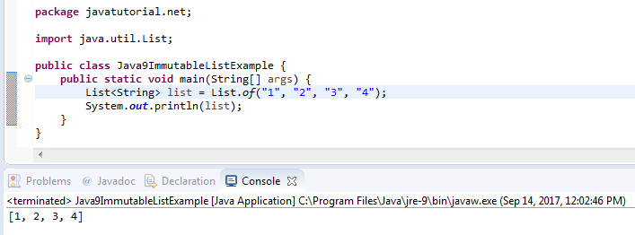 Java 9 Immutable List Example Java Tutorial Network